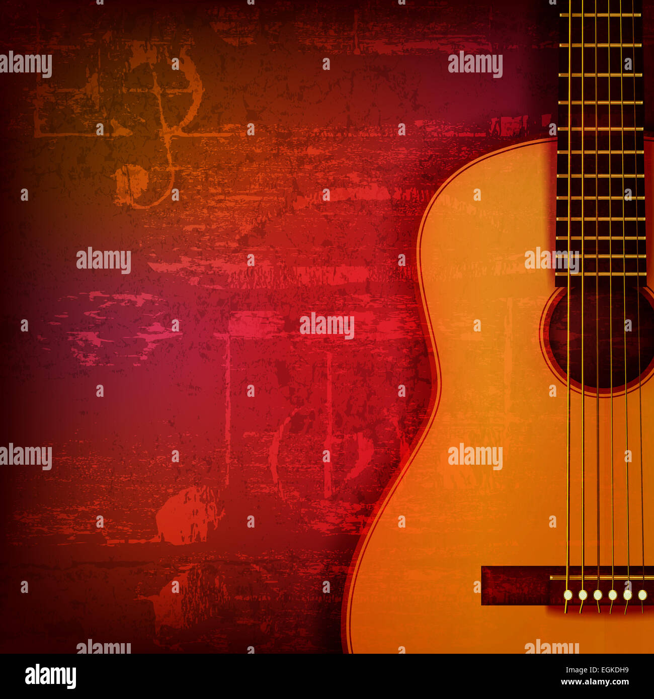 abstract red sound grunge background with acoustic guitar Stock Photo ...