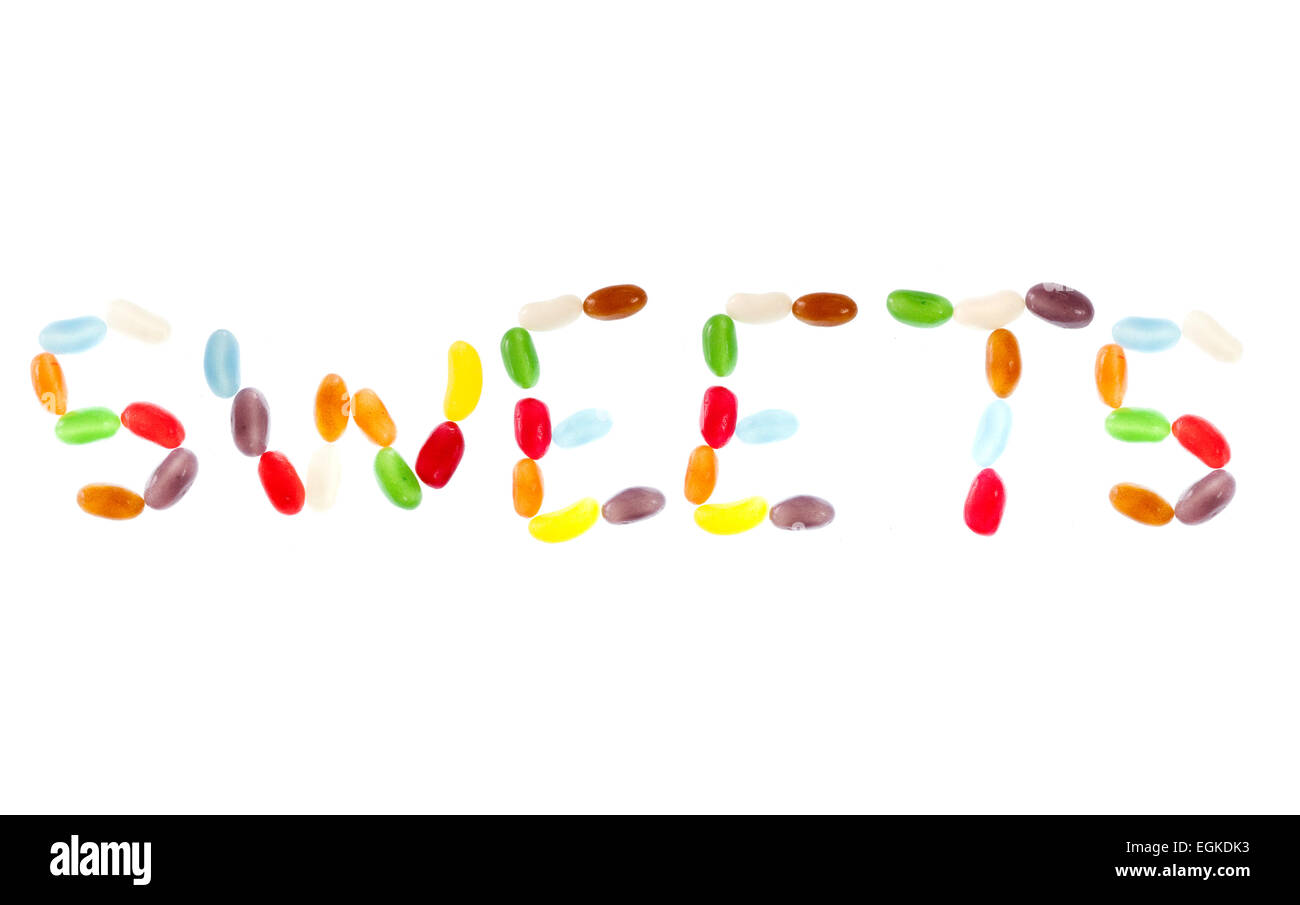 sweets written with jelly beans cutout Stock Photo - Alamy