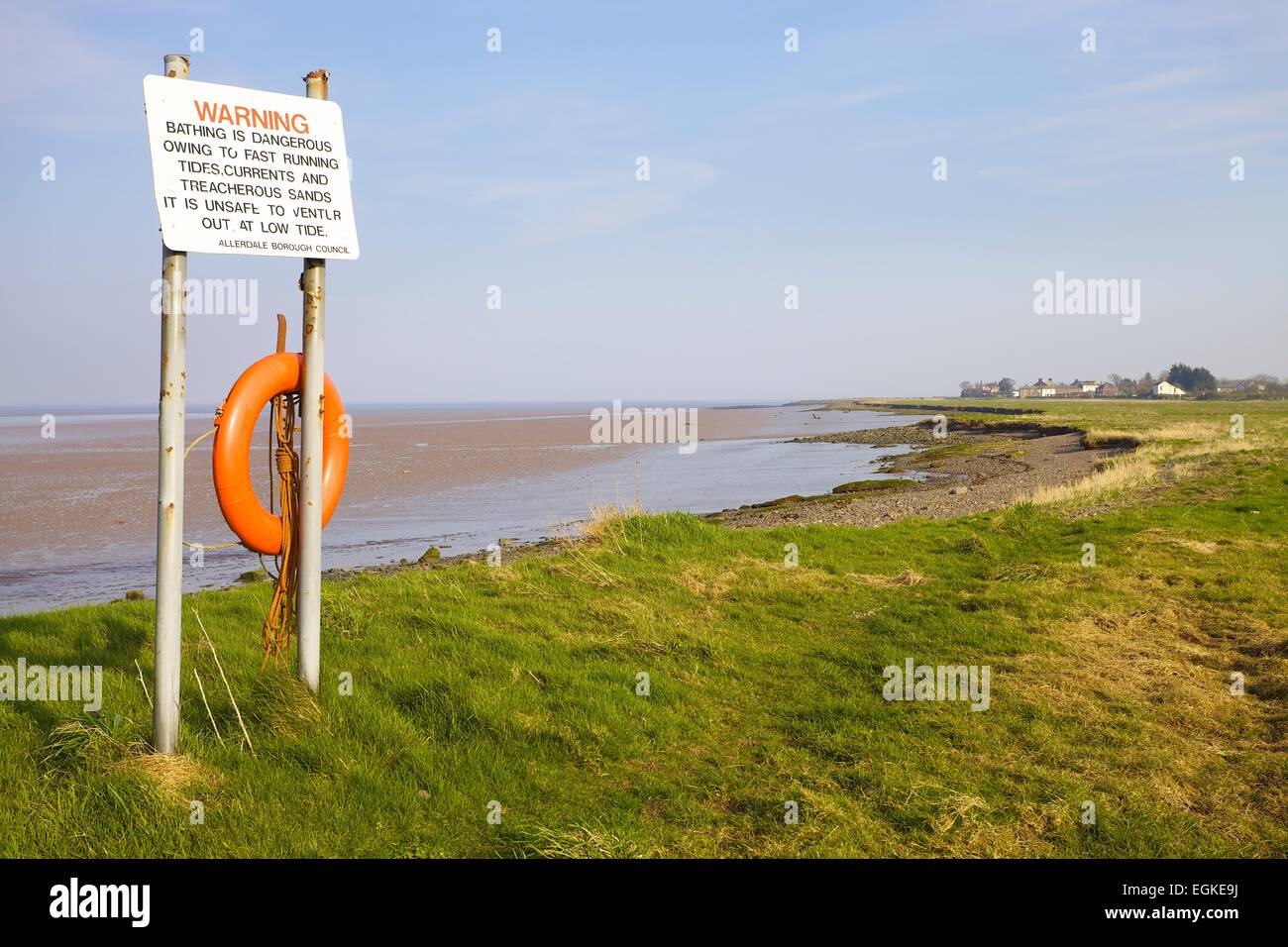 Bathing Warning Sign. Port Carlisle, Solway Coast, Cumbria, England, UK ...