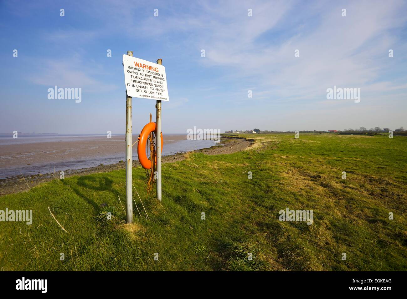 Bathing Warning Sign. Port Carlisle, Solway Coast, Cumbria, England, UK ...