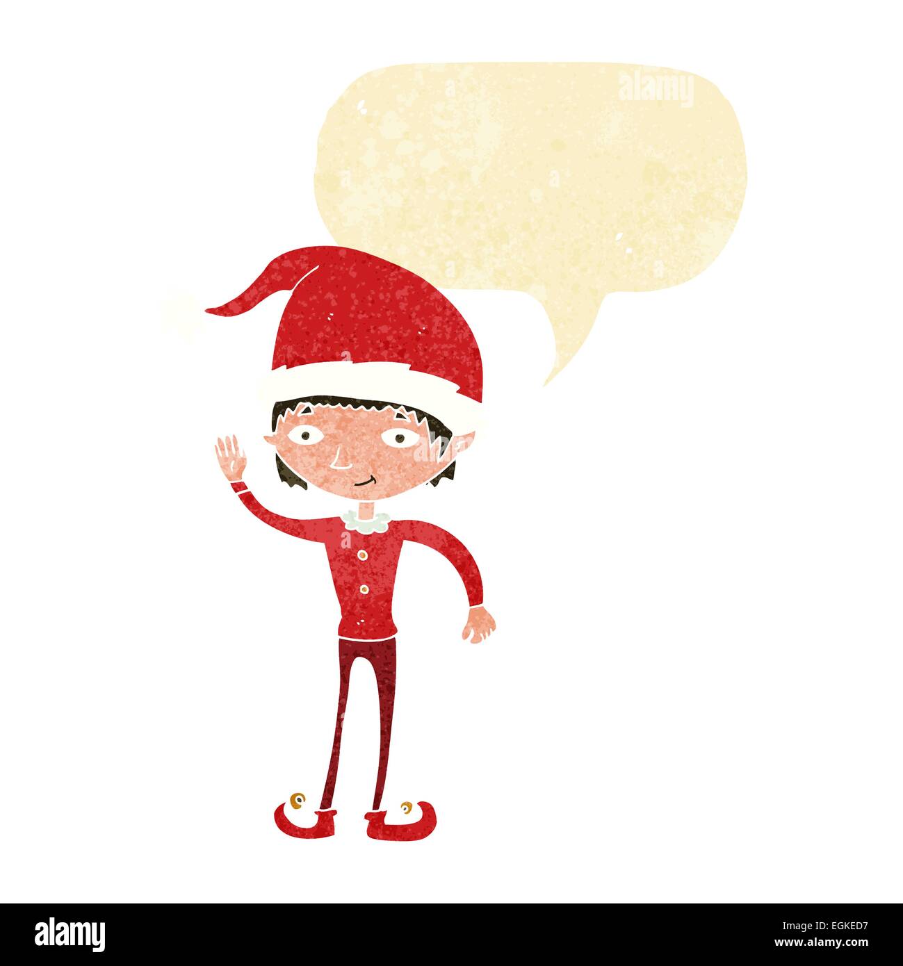 cartoon waving christmas elf with speech bubble Stock Vector Image ...