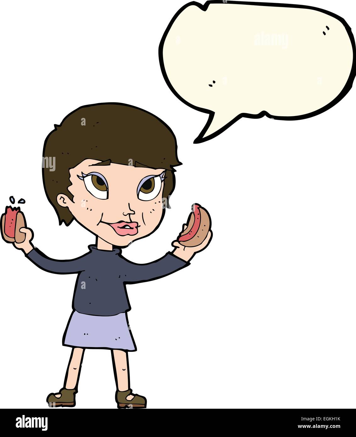 cartoon woman eating hotdogs with speech bubble Stock Vector Image ...