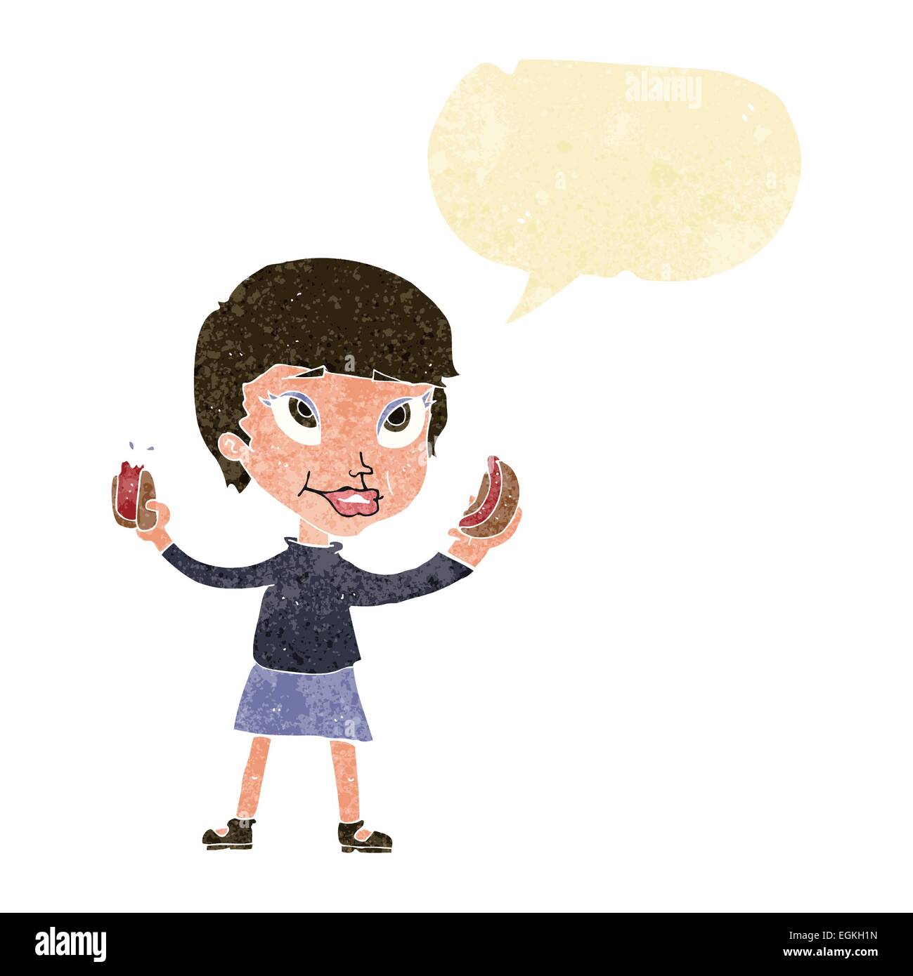 cartoon woman eating hotdogs with speech bubble Stock Vector Image ...