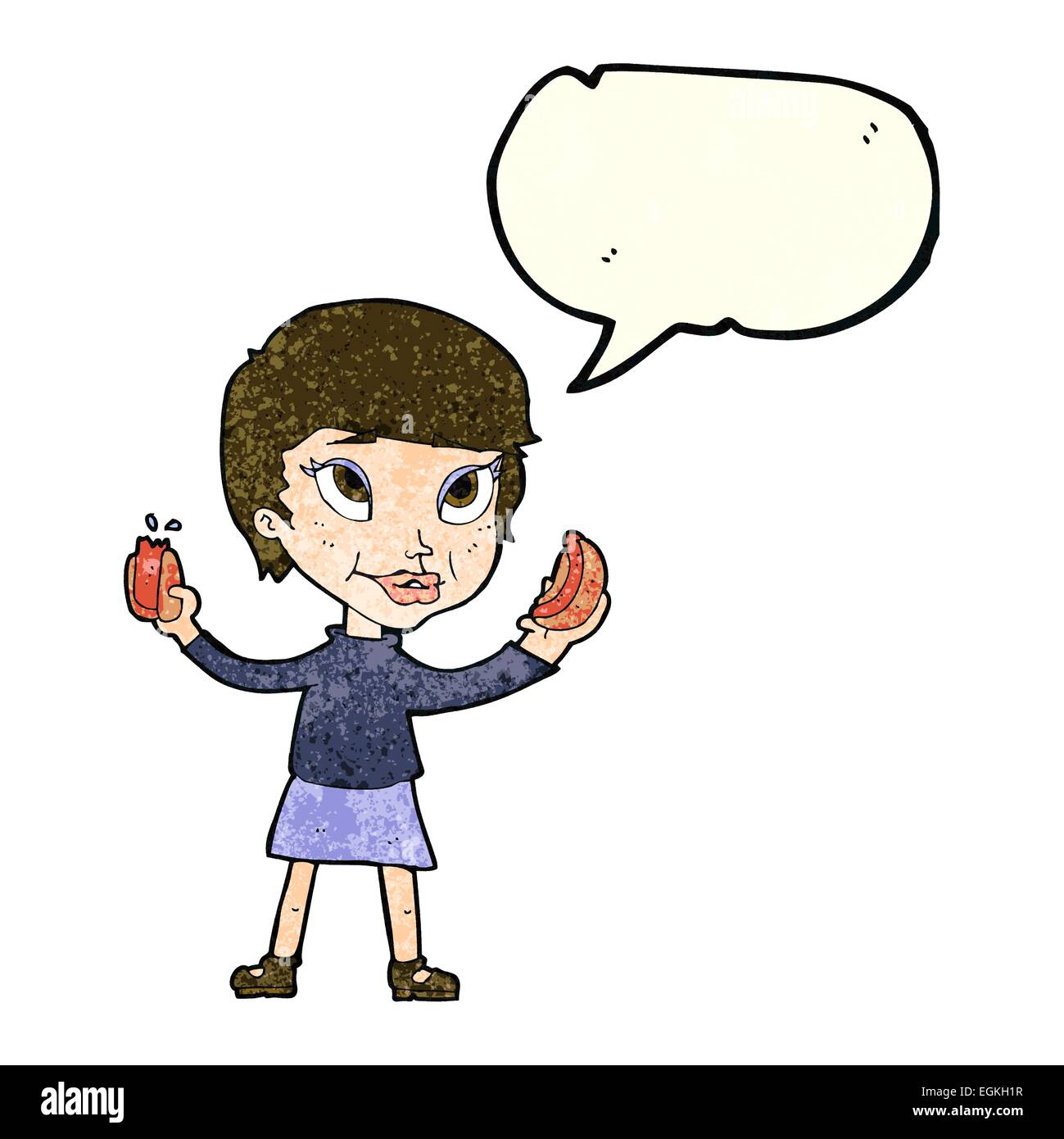 cartoon woman eating hotdogs with speech bubble Stock Vector Image ...