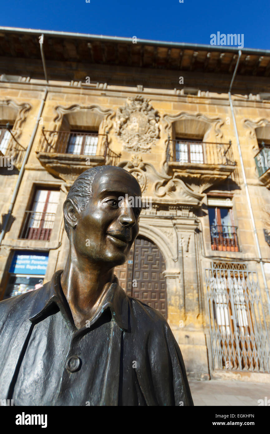 wineskin bottle maker statue and palace in Plaza de la Cruz. Haro. La ...