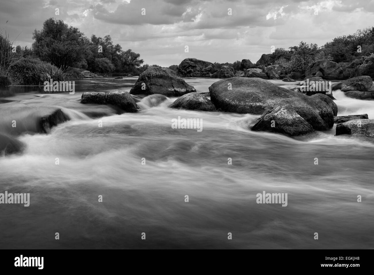 Black and white image of river cascades Stock Photo - Alamy
