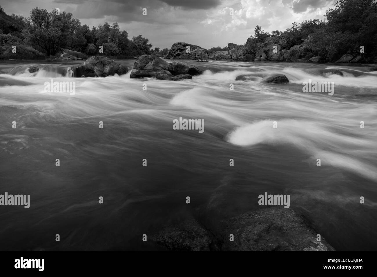 Black and white image of river cascades Stock Photo - Alamy