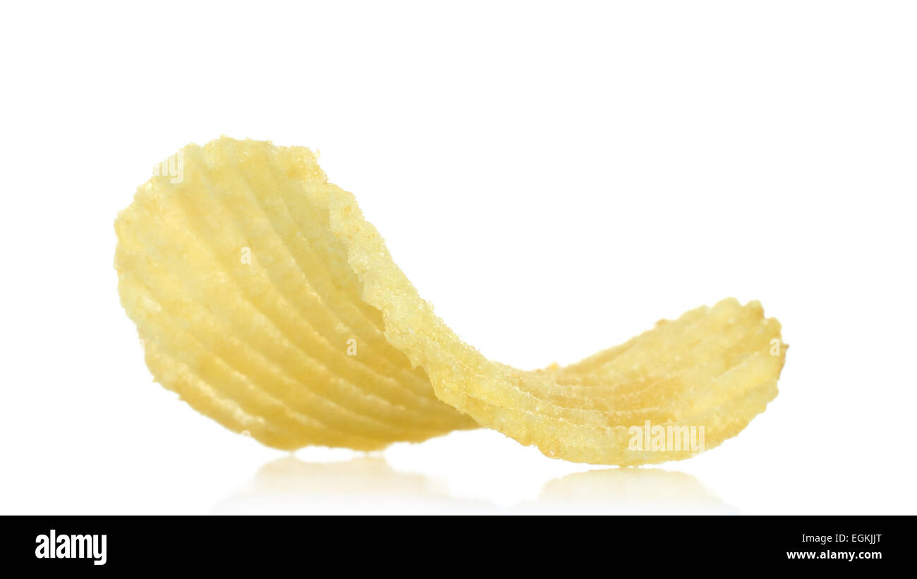 Single potato chip on white background close-up Stock Photo - Alamy