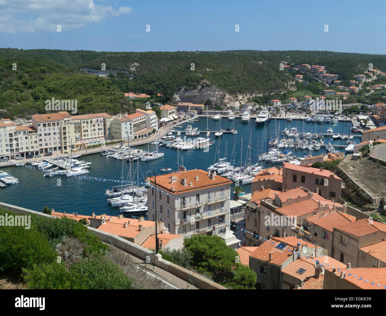 Overview of the port and marina of Bonifacio, Corsica showing the ...