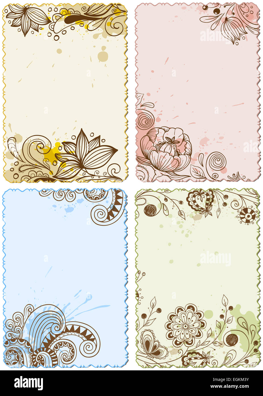 Set of bright hand drawn floral cards Stock Photo - Alamy