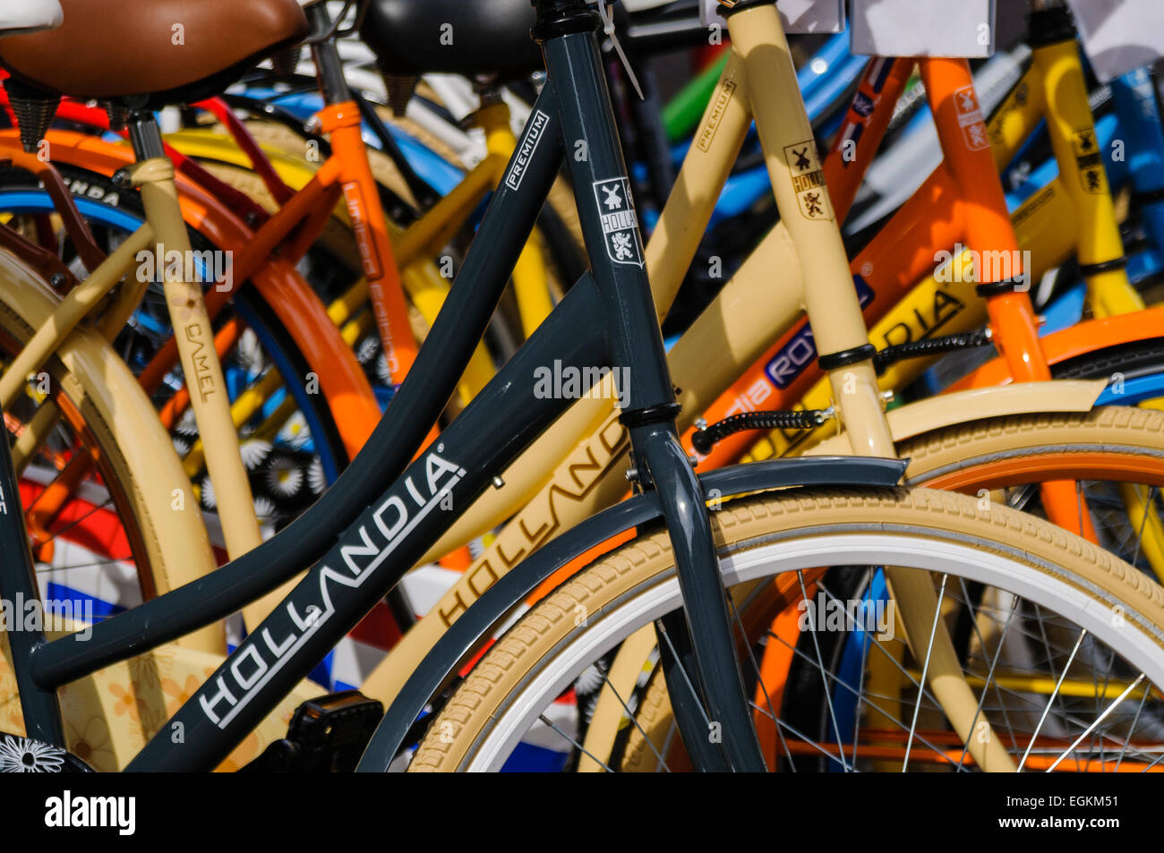Colourful bicycles parked up in Holland Stock Photo - Alamy