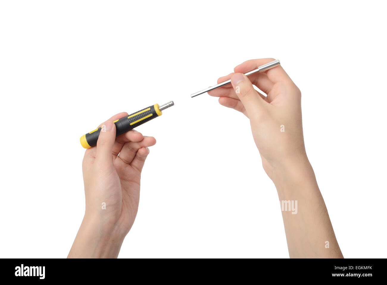 hand hold changeable screwdriver, isolated on white Stock Photo - Alamy