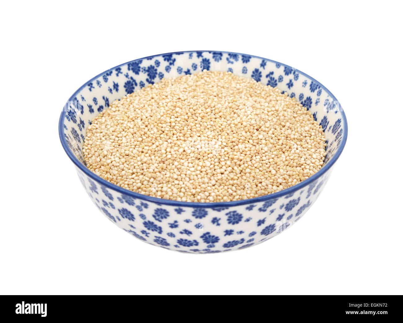 Quinoa in a blue and white porcelain bowl with a floral design ...
