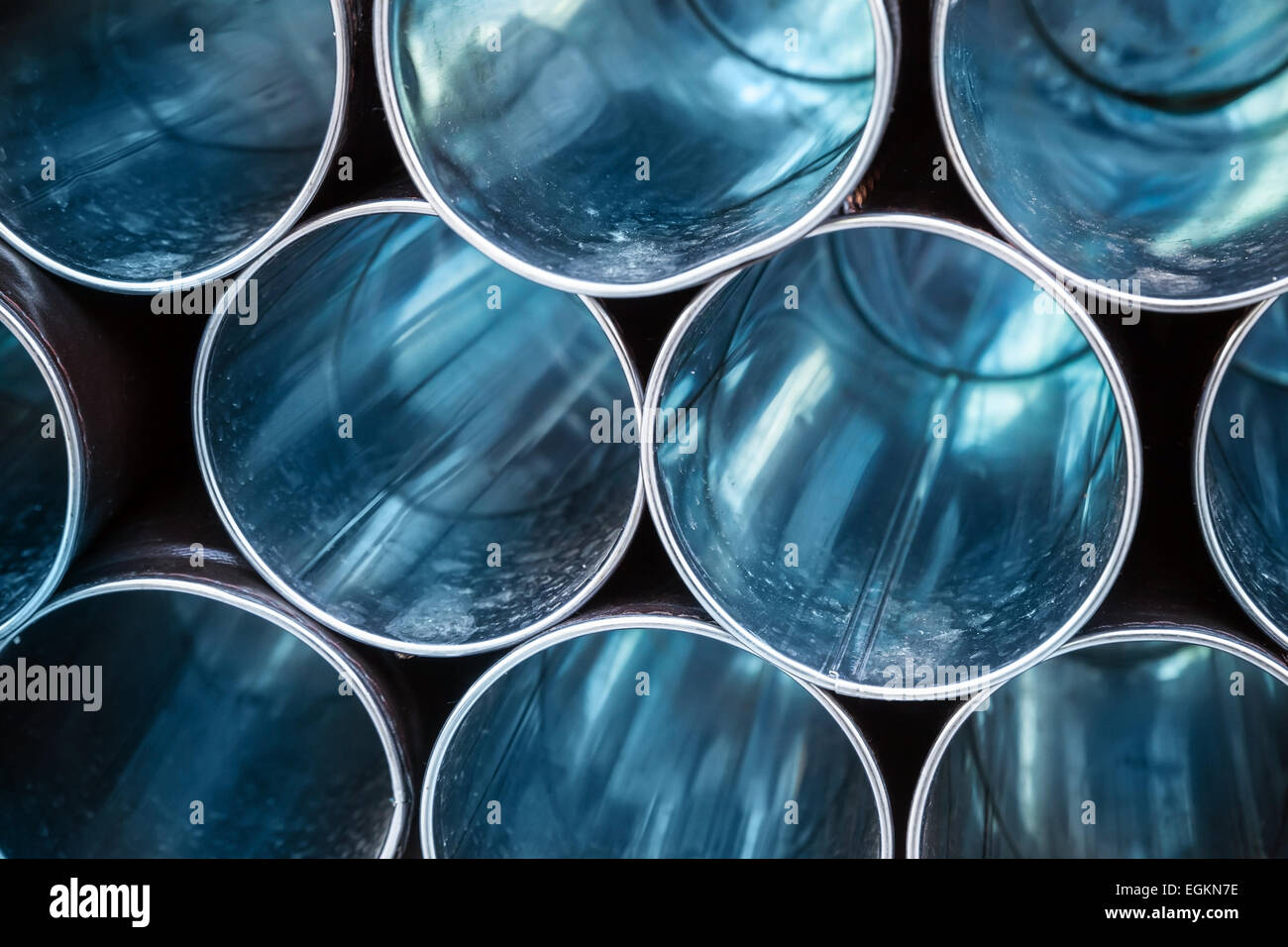 Abstract industrial background, empty blue shining metal tubes Stock ...