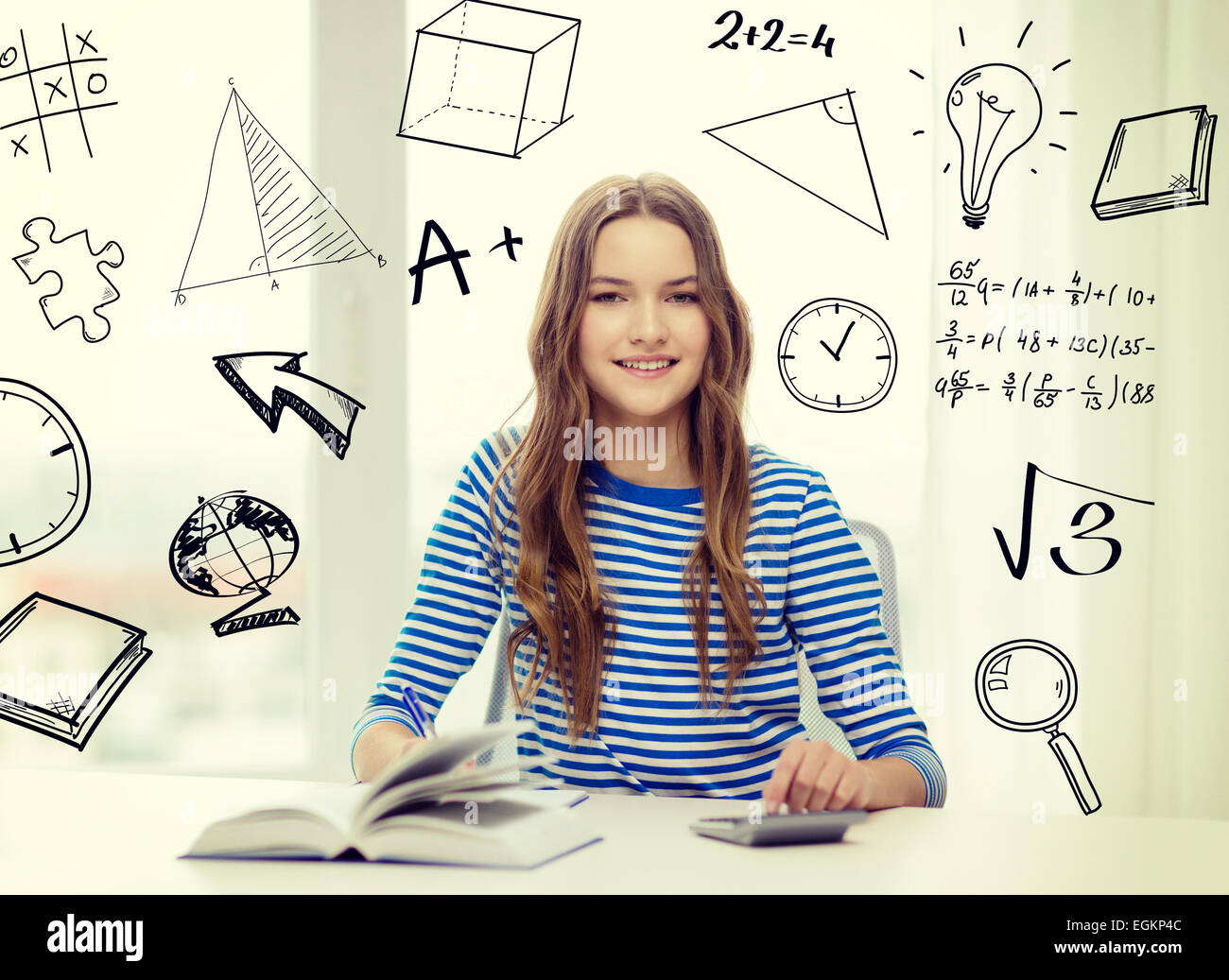 student girl with book, notebook and calculator Stock Photo - Alamy