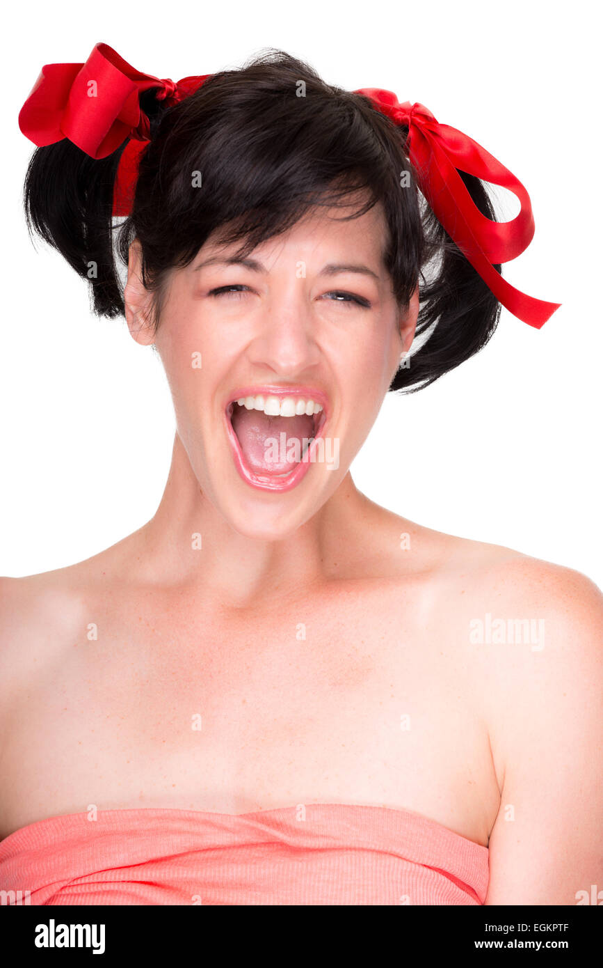 Portrait of beautiful young woman with happy expression, isolated on ...