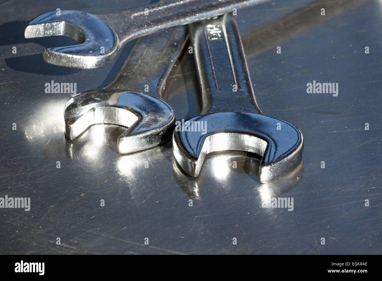 Wrench Set on Metal Work Table Stock Photo - Alamy