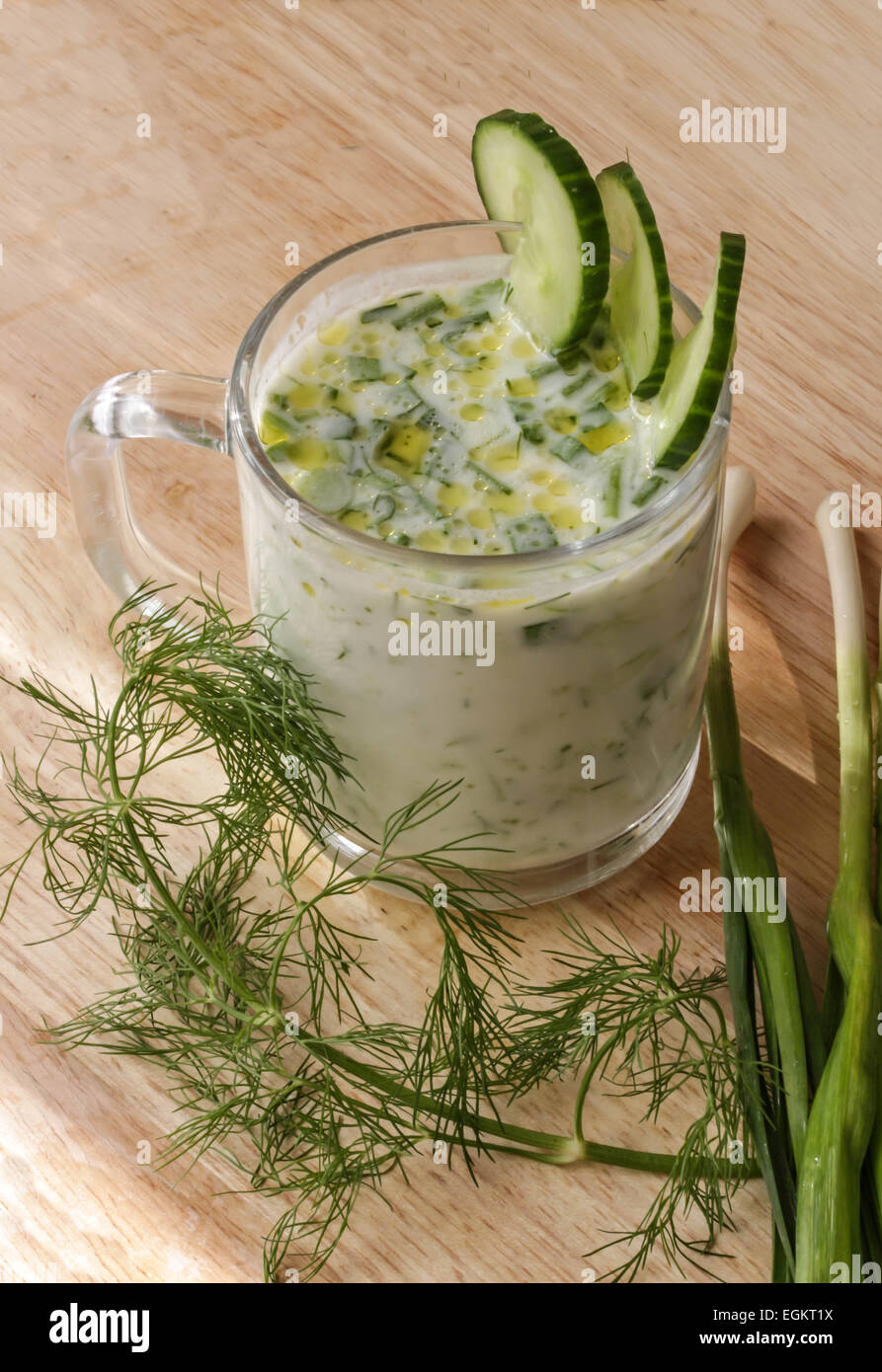 Traditional Bulgarian food - tarator - cucumbers, dill, yogurt and ...