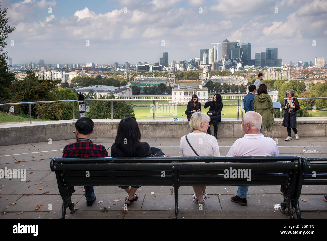 People enjoying the panoramic view of Carnary Wharf and The Royal Naval ...