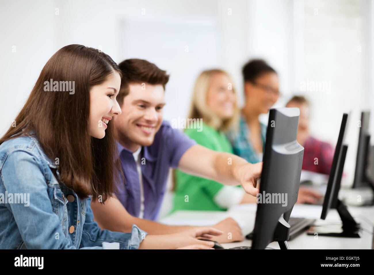 students with computers studying at school Stock Photo - Alamy