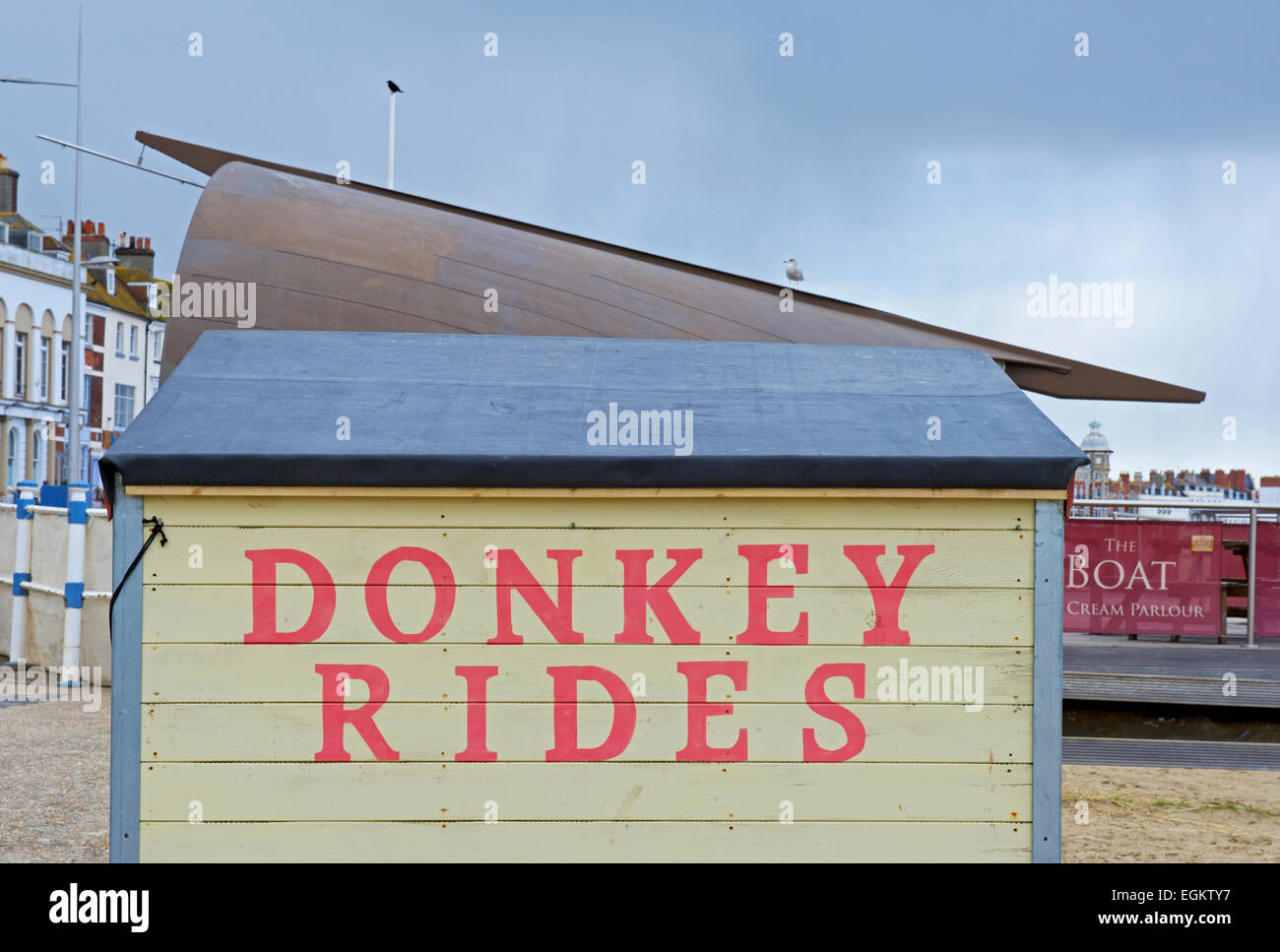 Sign for Donkey Rides, on the beach at Weymouth, Dorset, England UK ...