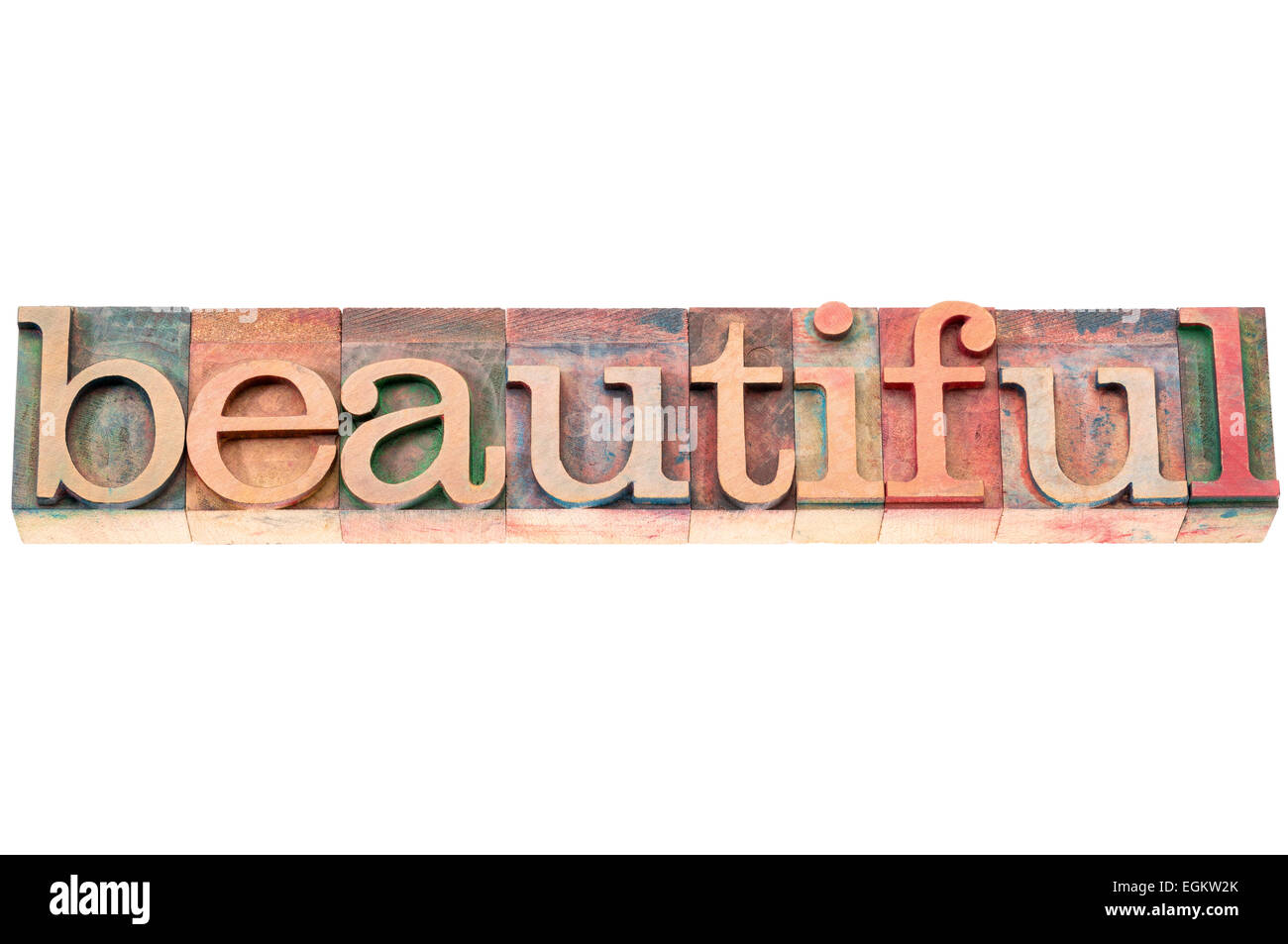 beautiful word - isolated text in letterpress wood type blocks Stock ...