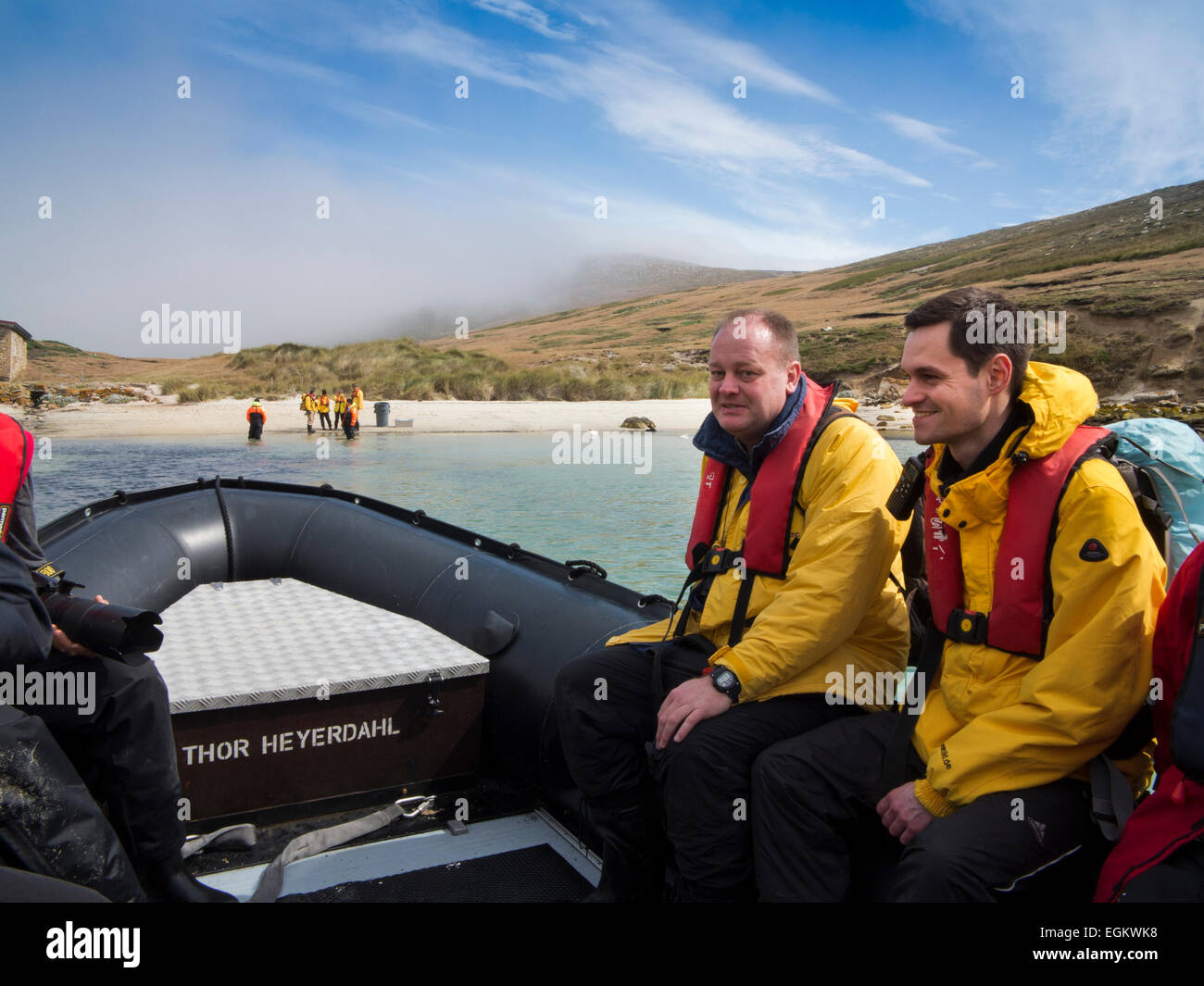 South Atlantic, Falklands, New Island, Settlement, Beach, cruise ship ...