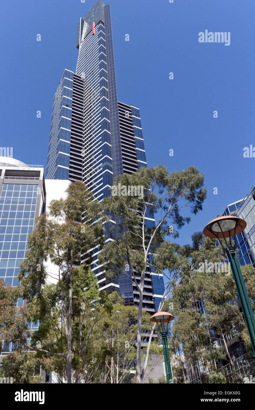 Eureka tower Melbourne Australia, with trees in foreground Stock Photo ...