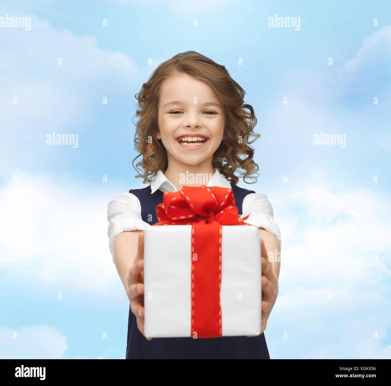 happy smiling girl with gift box Stock Photo - Alamy
