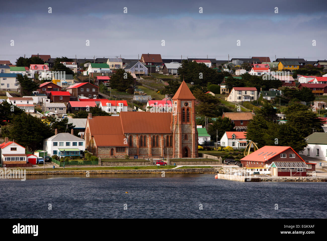 South Atlantic, Falklands, Stanley, seafront, Ross, Road, Christ Church ...