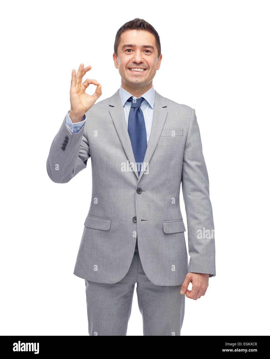 happy businessman in suit showing ok hand sign Stock Photo - Alamy