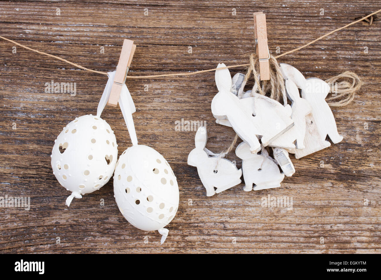 hanging easter eggs and rabbits Stock Photo - Alamy