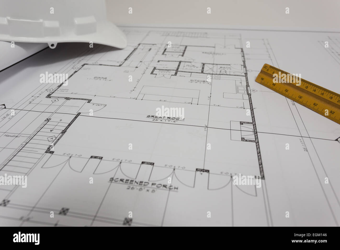 House plans and hard hat Stock Photo - Alamy