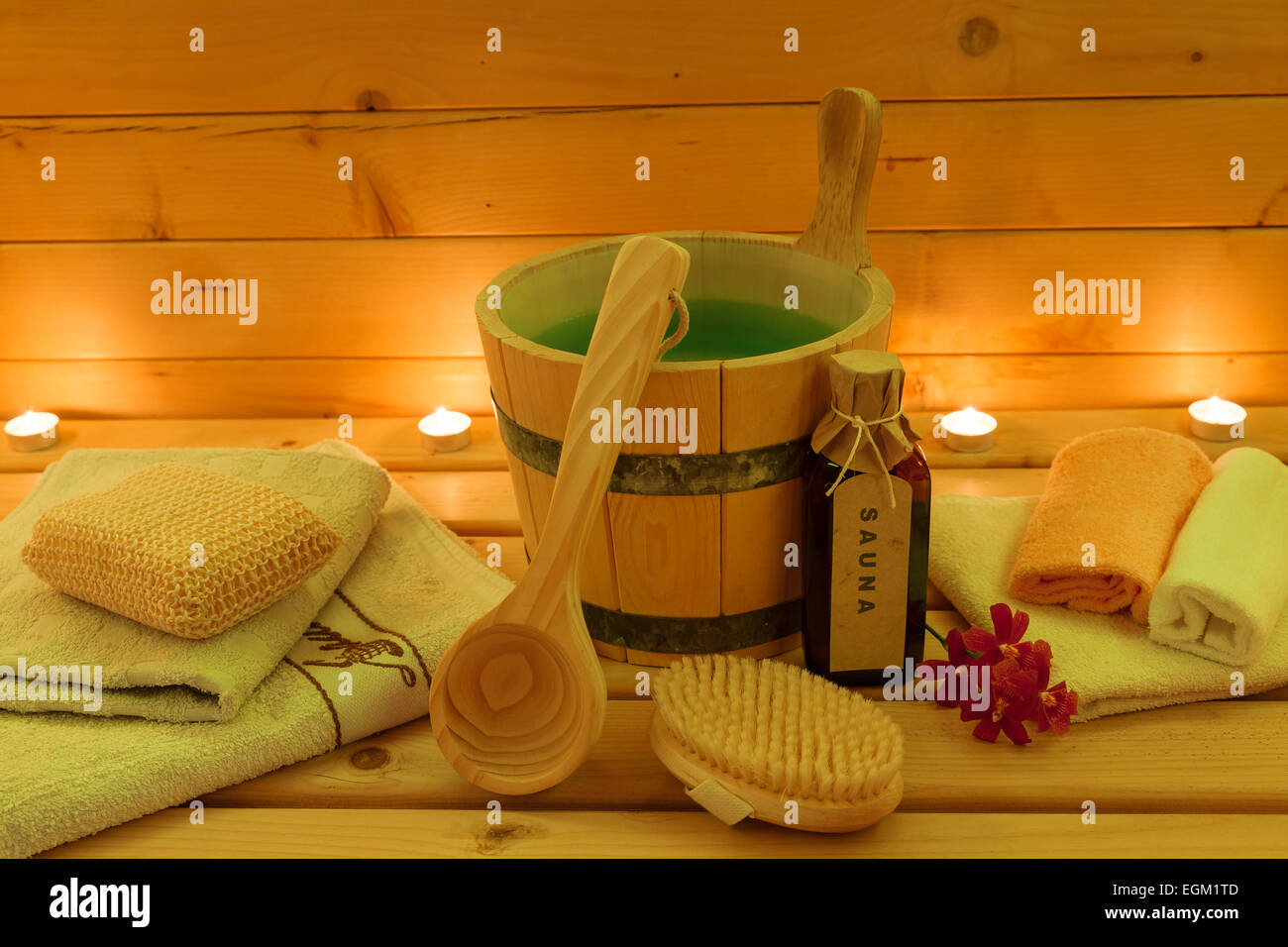 Sauna and Accessories Set Stock Photo - Alamy