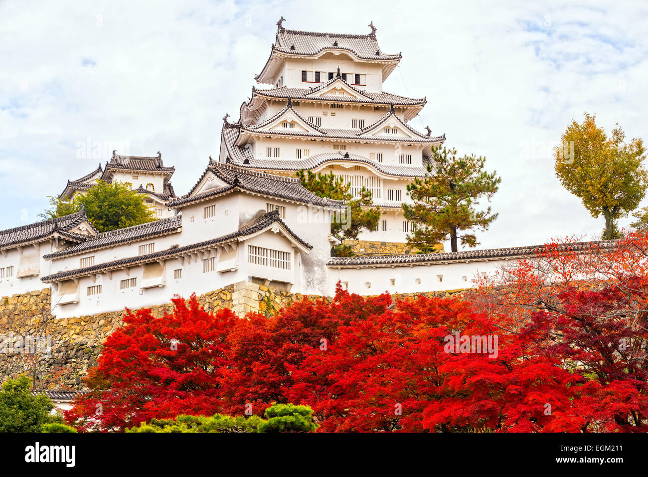 Himeji Castle, also called White Heron Castle, in autumn season, Japan ...