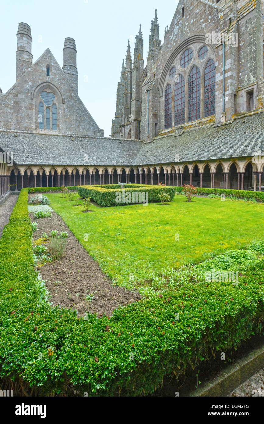 The Gothic gallery of St. Michael monastery. Monastery courtyard. Mont ...