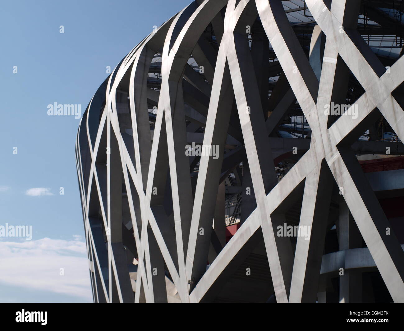 Side view of the "Bird Nest" Stadium, Olympic National Stadium, Beijing ...