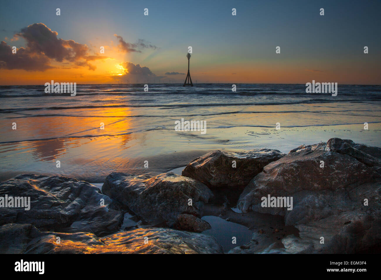 February sunset at the Liverpool Estuary, Merseyside, UK. February 2015 ...