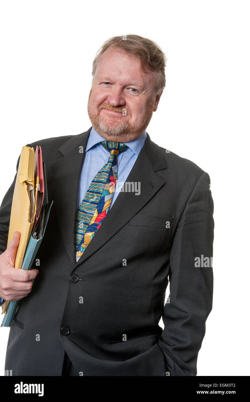Happy businessman with file folder under arm, isolated on white Stock ...
