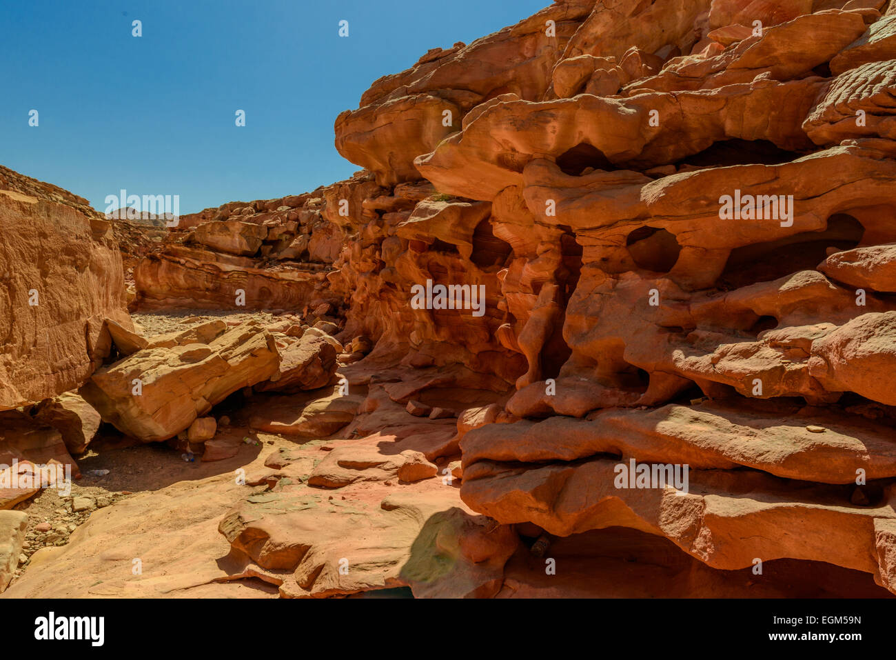 Fragment of eroded sandstone and limestone wall, Colored Canyon, Sinai ...