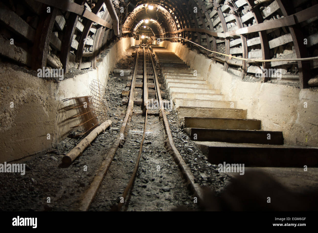 The coal mine underground tunnels. Guido mining plant Stock Photo - Alamy