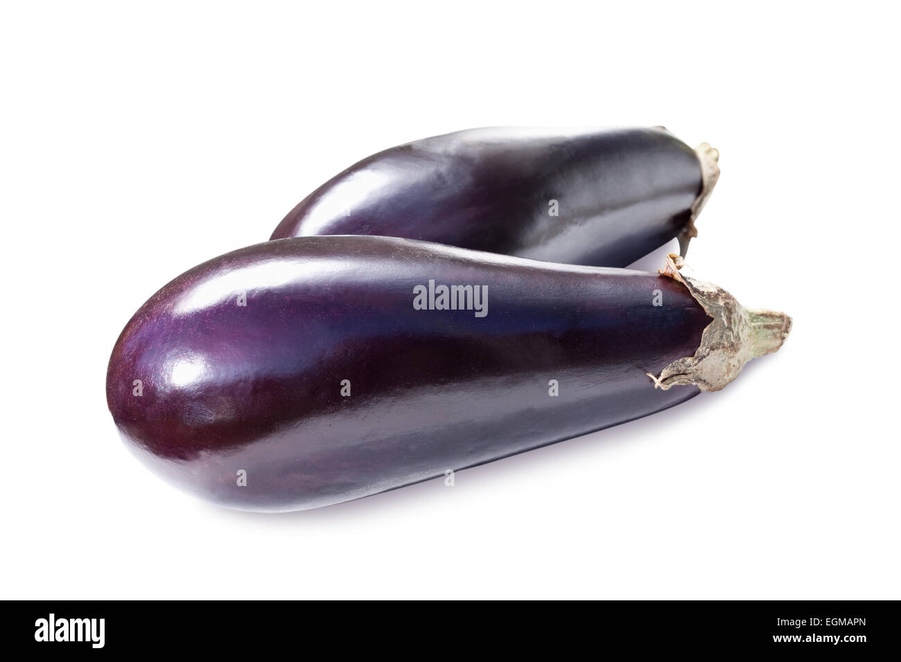Two large eggplant on white background Stock Photo - Alamy