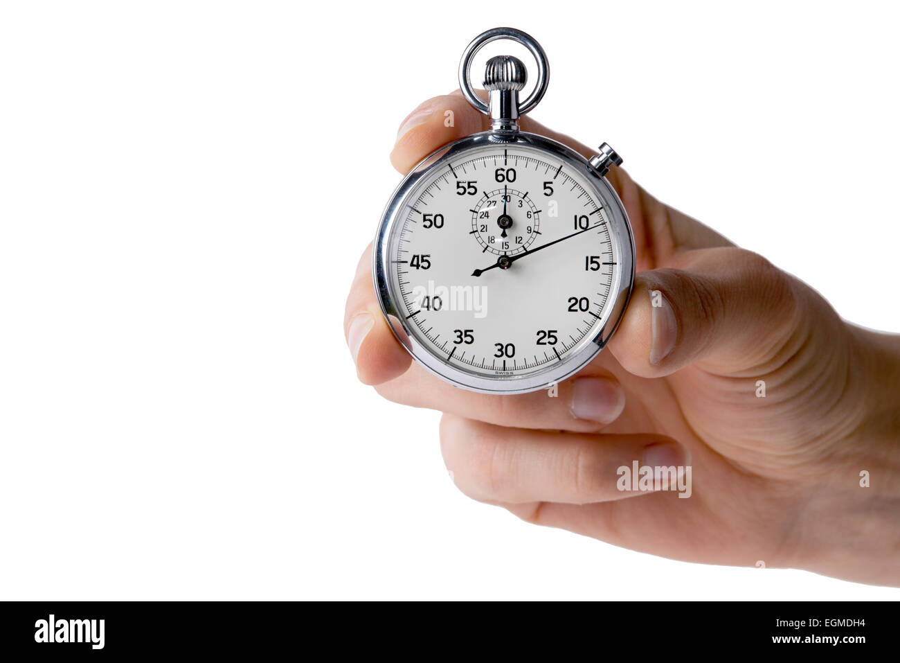 stopwatch hold with three fingers, white background Stock Photo - Alamy