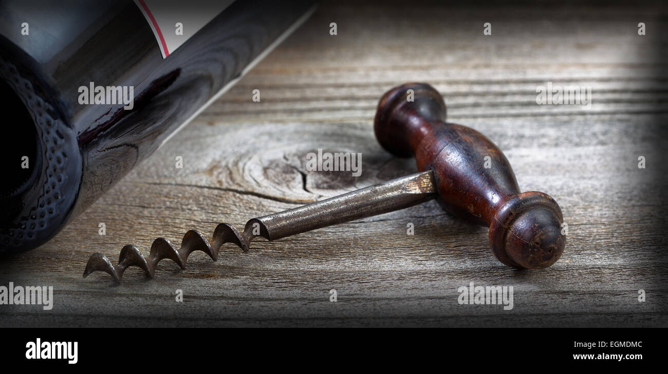 Close up front view of antique corkscrew, focus on front lower part of ...