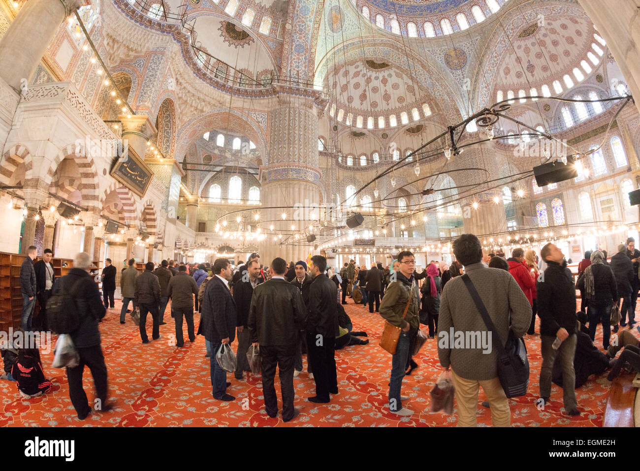 Sultan Ahmed Mosque Interior Domes And Chandeliers Istanbul Turkey ...