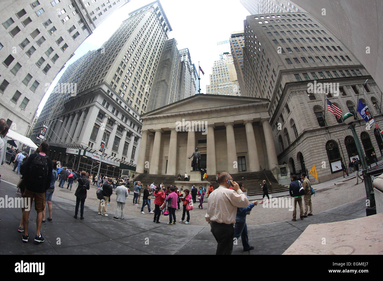 The Bronze statue of George Washington on the front steps of Federal ...