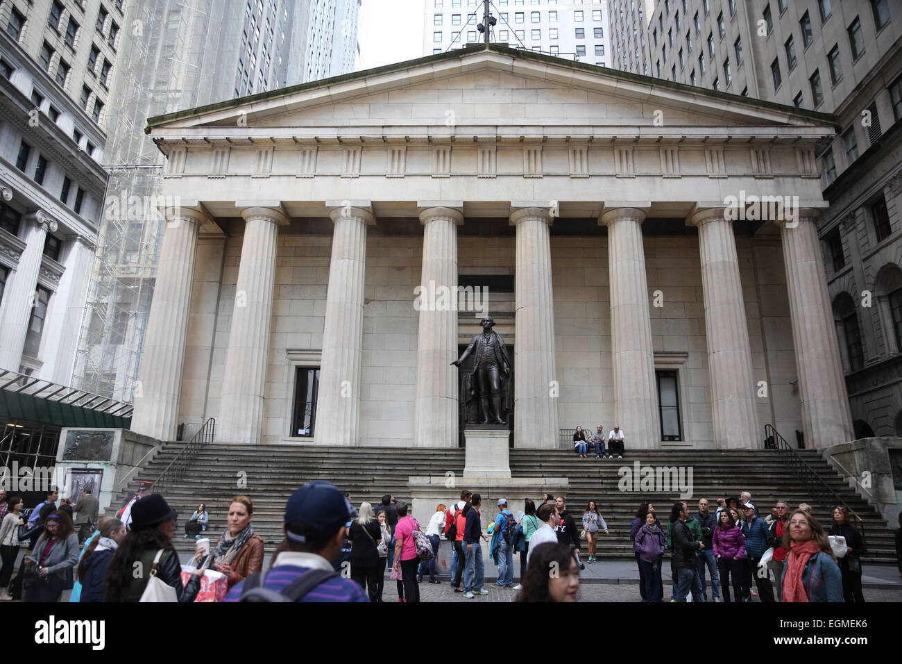 The Bronze statue of George Washington on the front steps of Federal ...