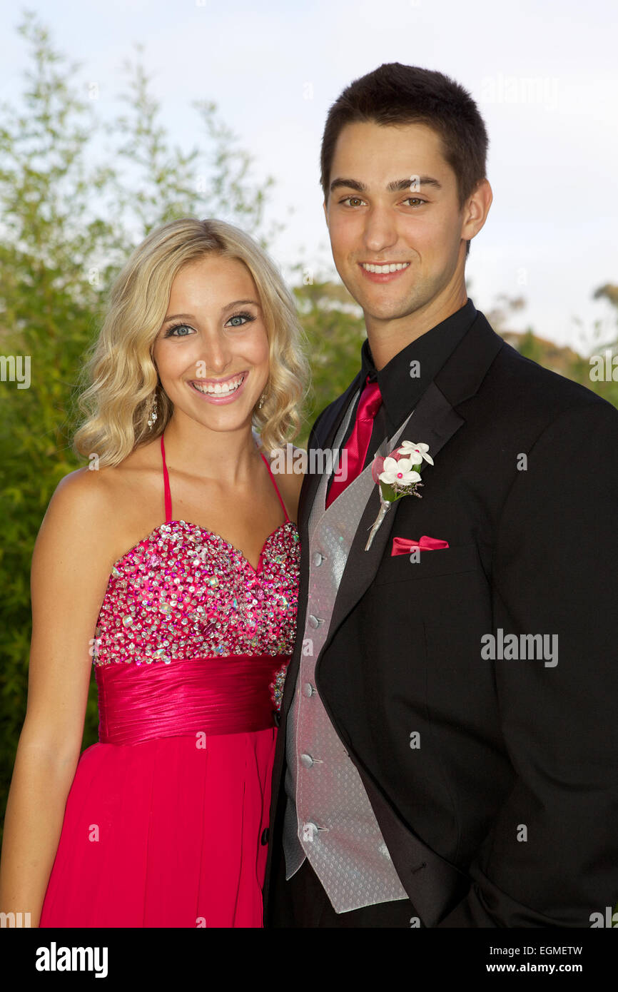 Attractive Teenage Couple Going to the Prom Posing for a Photo Stock ...