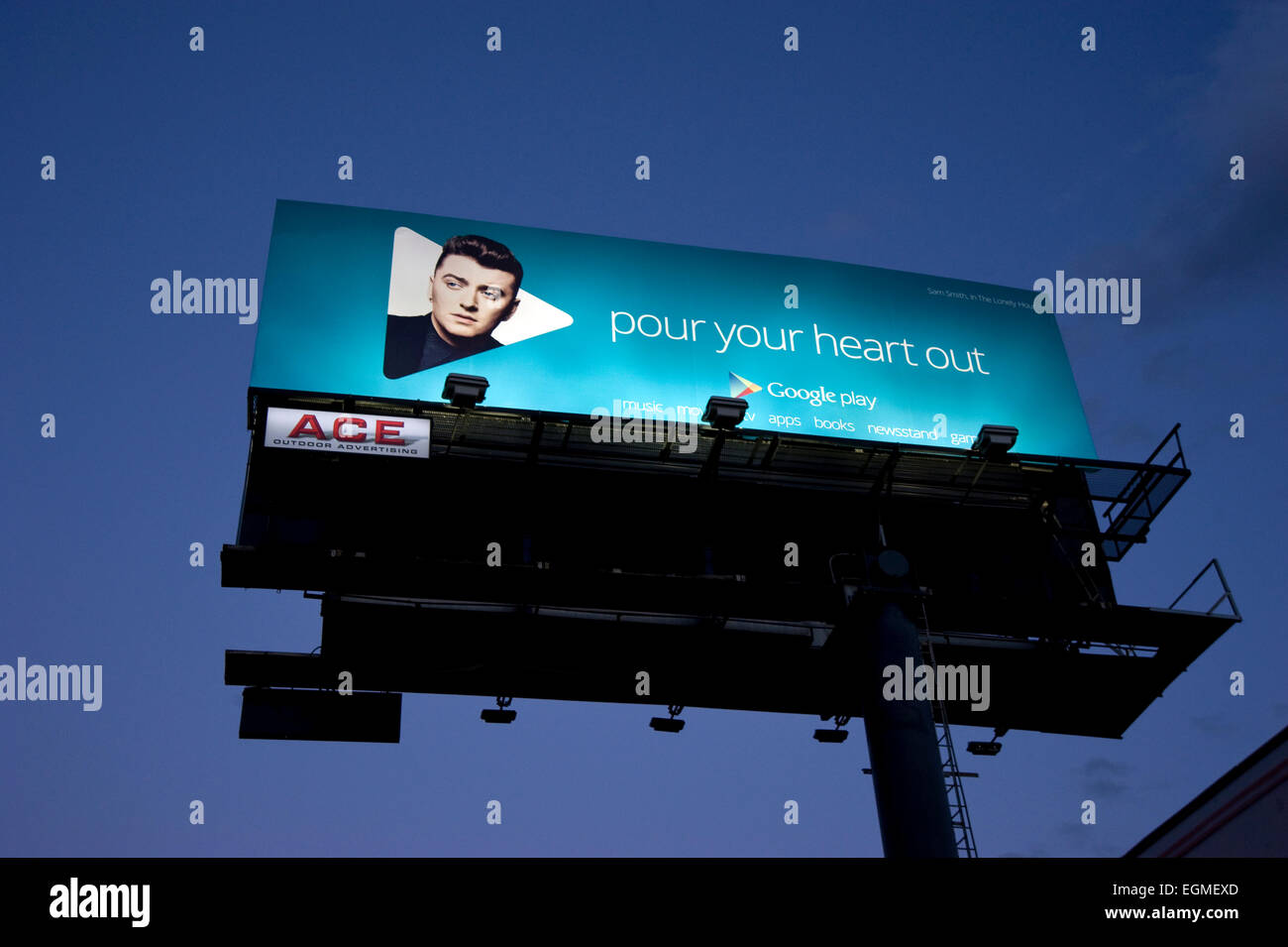 Sam Smith on Google billboard on the Sunset Strip in Los Angeles Stock ...