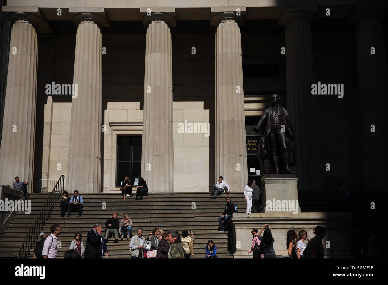 The Bronze statue of George Washington on the front steps of Federal ...